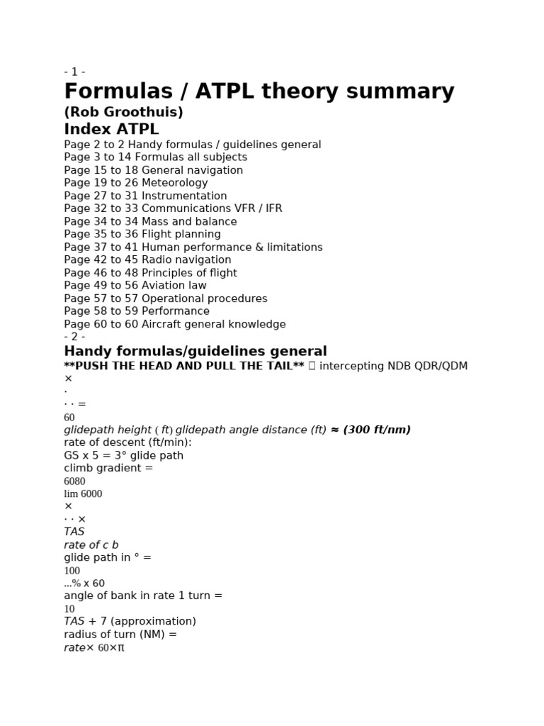 CPL Atpl Formulas | PDF | Gyroscope | High Frequency