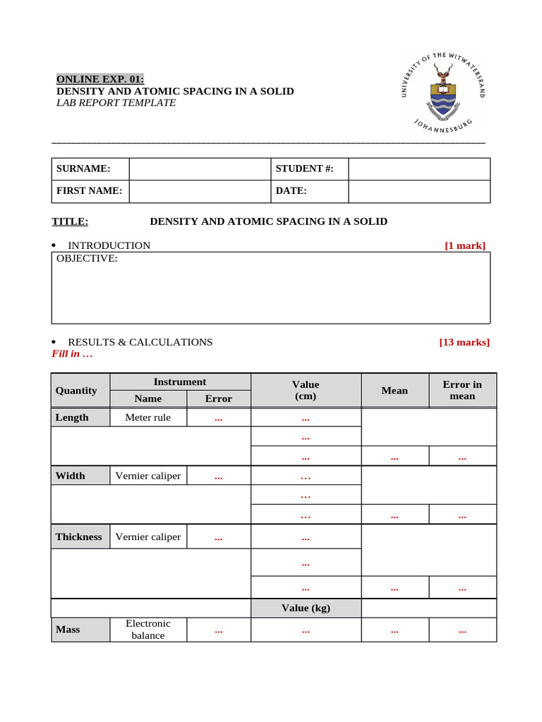 Online Exp01 - Density & Atomic Spacing - Lab Report Template-2 | PDF ...