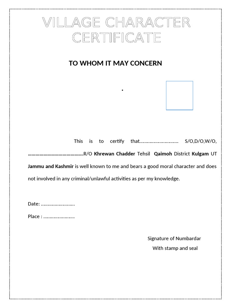 Village Character Certificate | PDF
