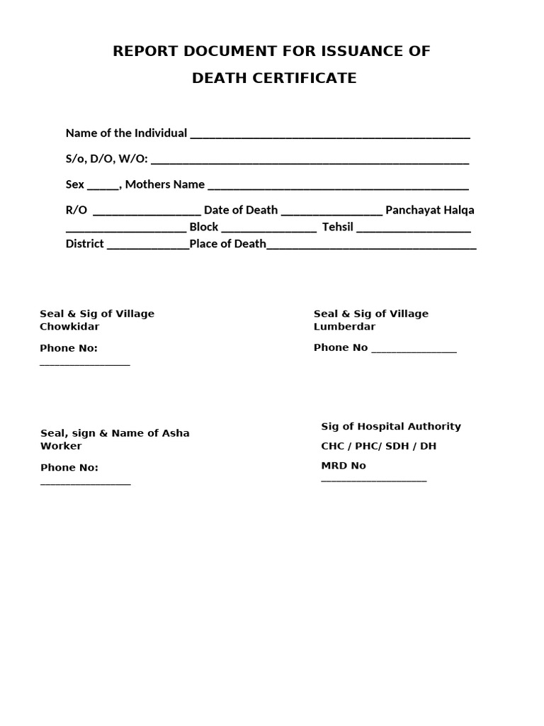 Report Document For Issuance of Death | PDF