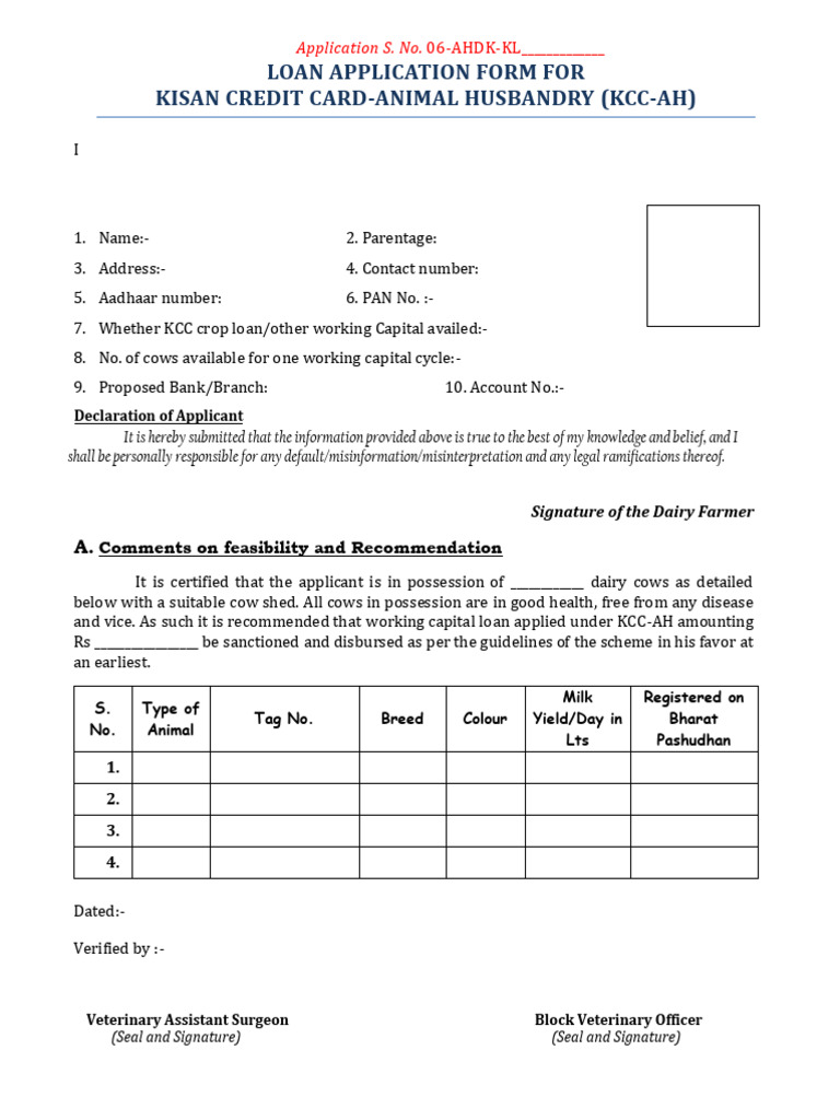 Revised KCC Application Form 2024 - 125915 | PDF | Dairy | Cattle