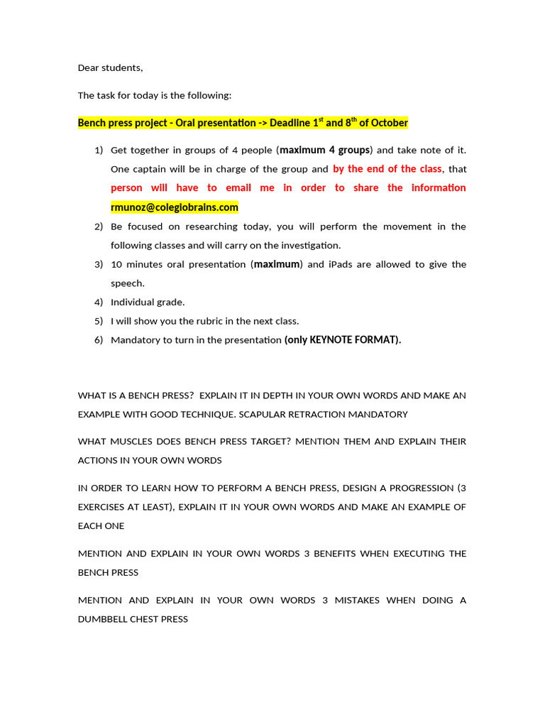 Bench press project canvas | PDF