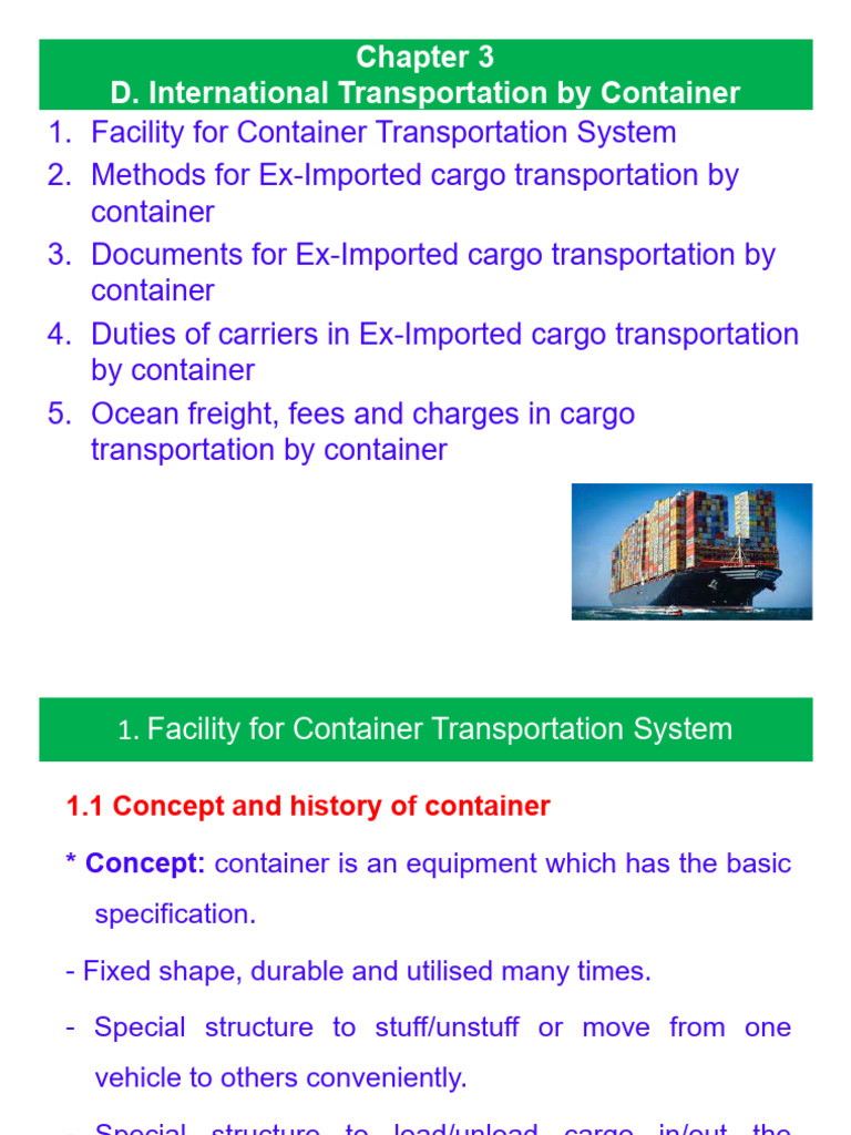 Chapter 3. D. International Transportation by Container | PDF | Cargo | Containerization