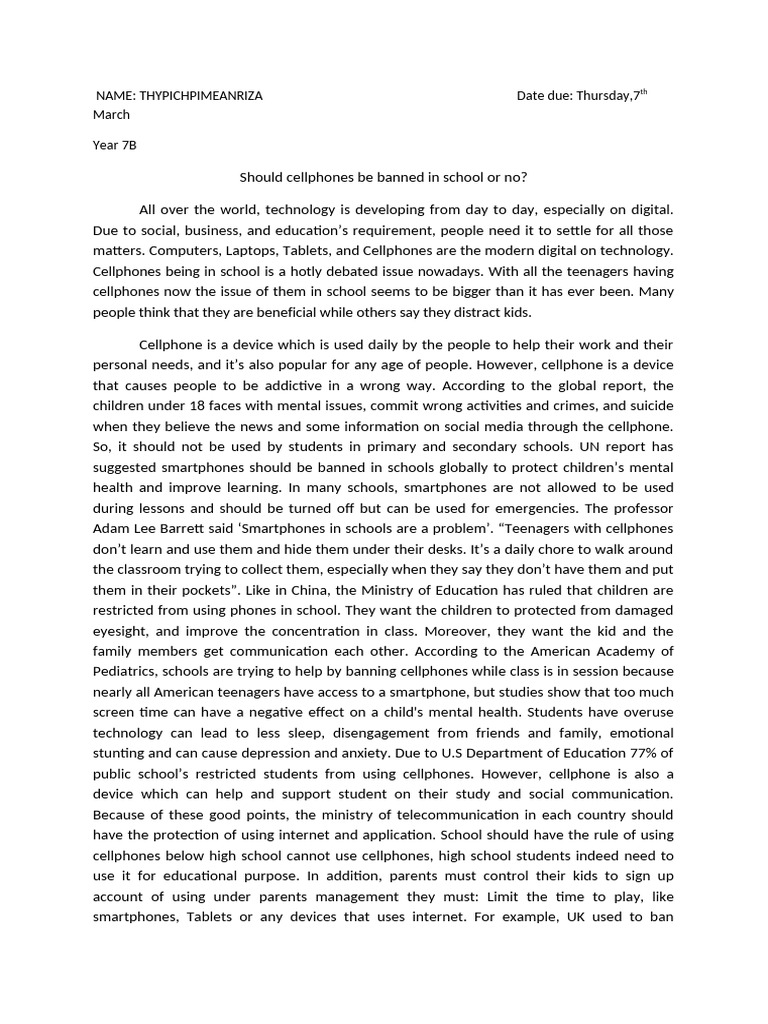 Should Cellphones Be Banned in Schools? | PDF | Mobile Phones