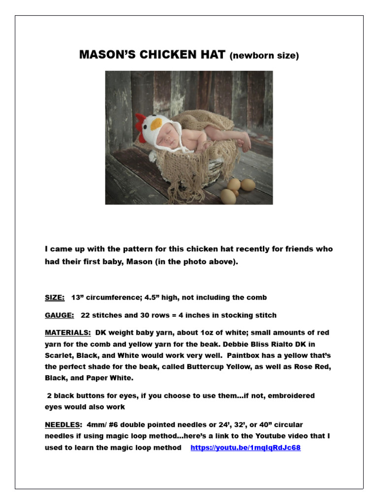 Mason+Chicken+Hat | PDF | Knitting | Basic Knitted Fabrics