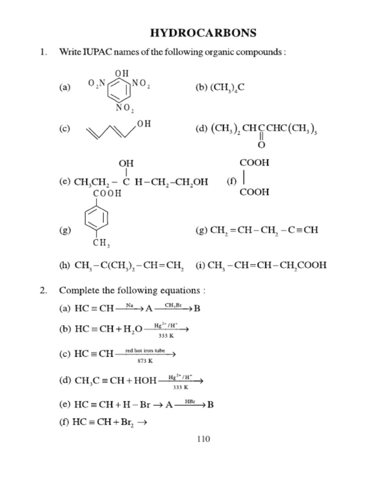 Hydrocarbon Worksheet | PDF