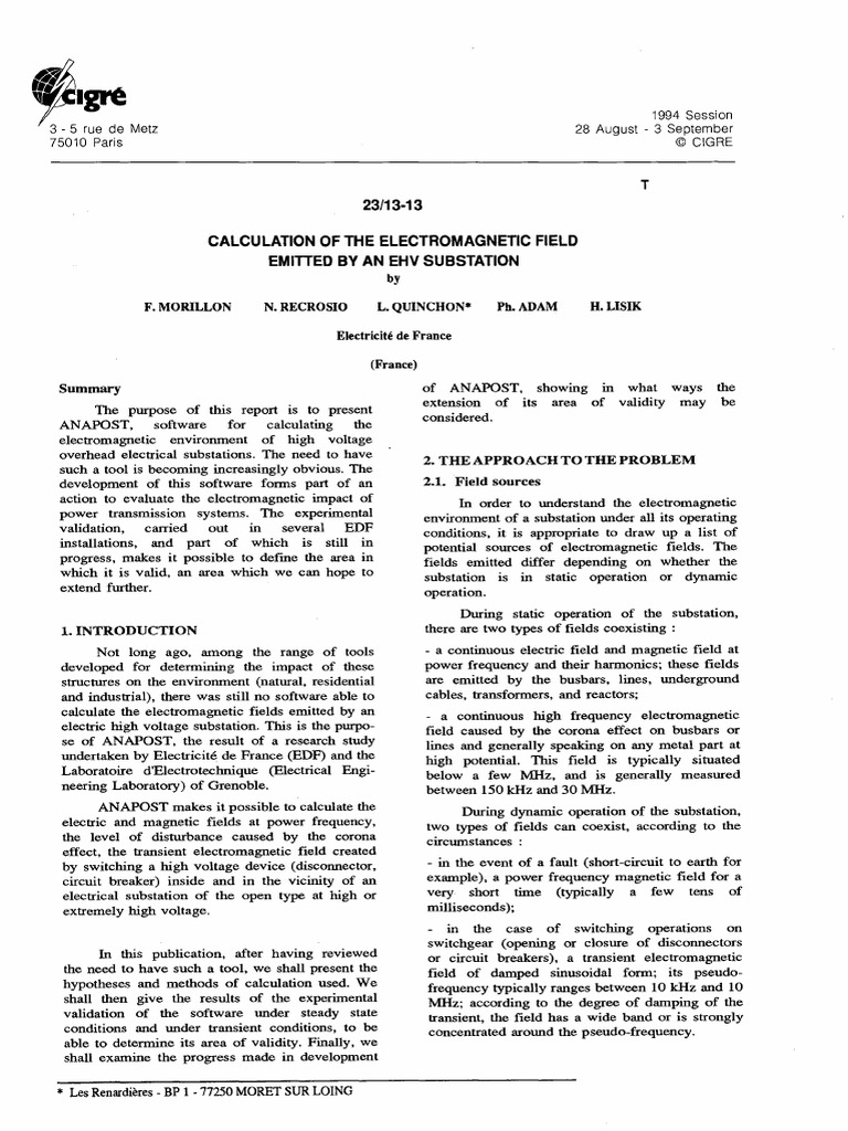CIGRE_1994 -- Calculation of the Electromagnetic Field Emitted by an EHV Substation(2) | PDF