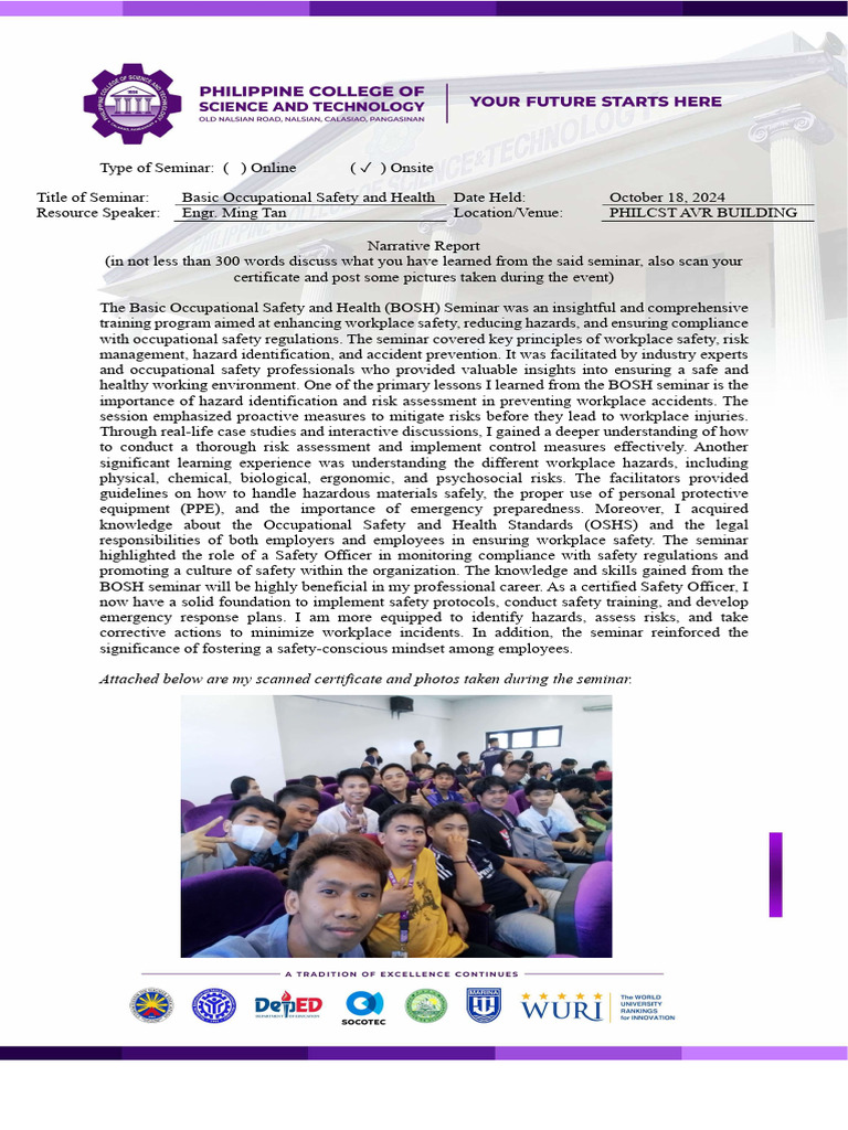 Attached Below Are My Scanned Certificate and Photos Taken During The Seminar | PDF ...