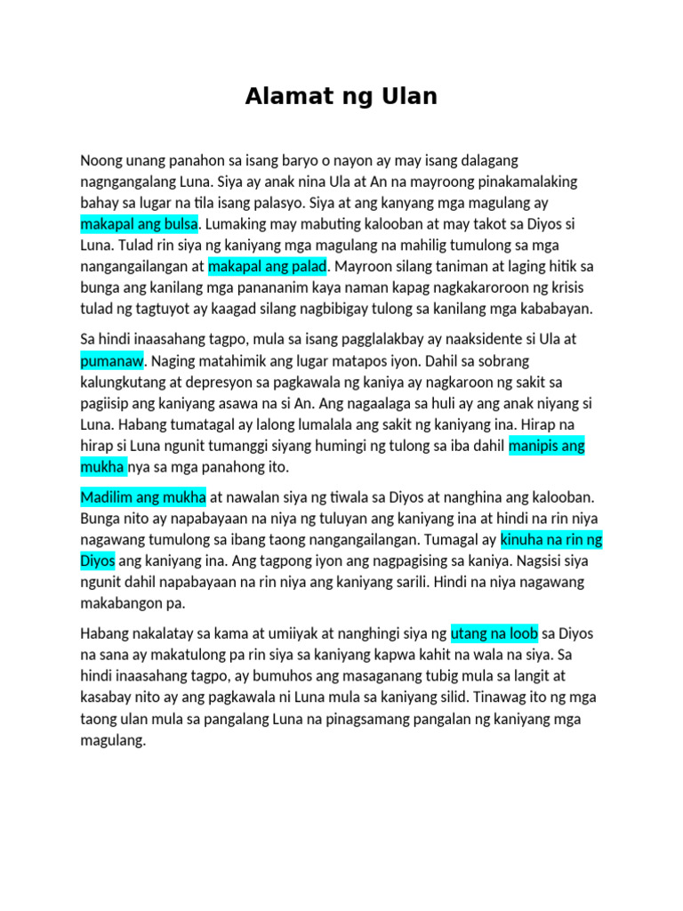 Alamat NG Ulan at Bahaghari | PDF