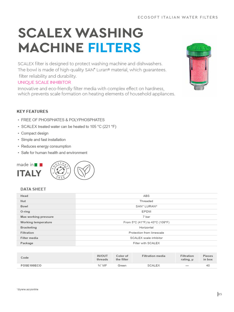 Tehnički List - Filter Za Veš Mašinu | PDF