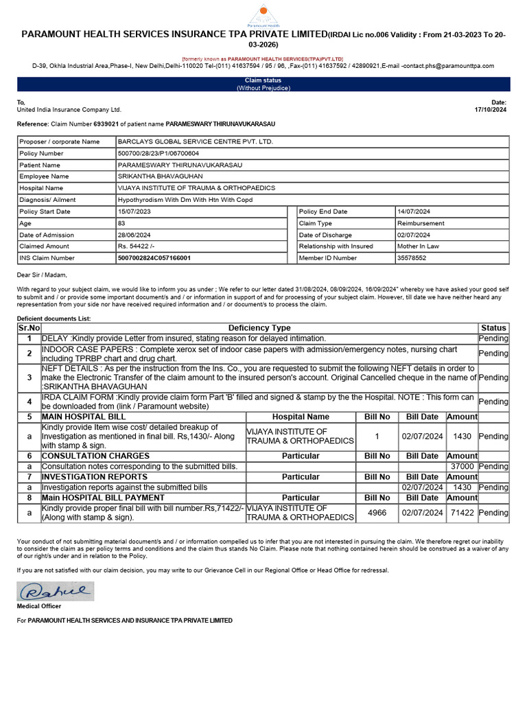 Paramount Claim Status and Requirements | PDF | Health Care