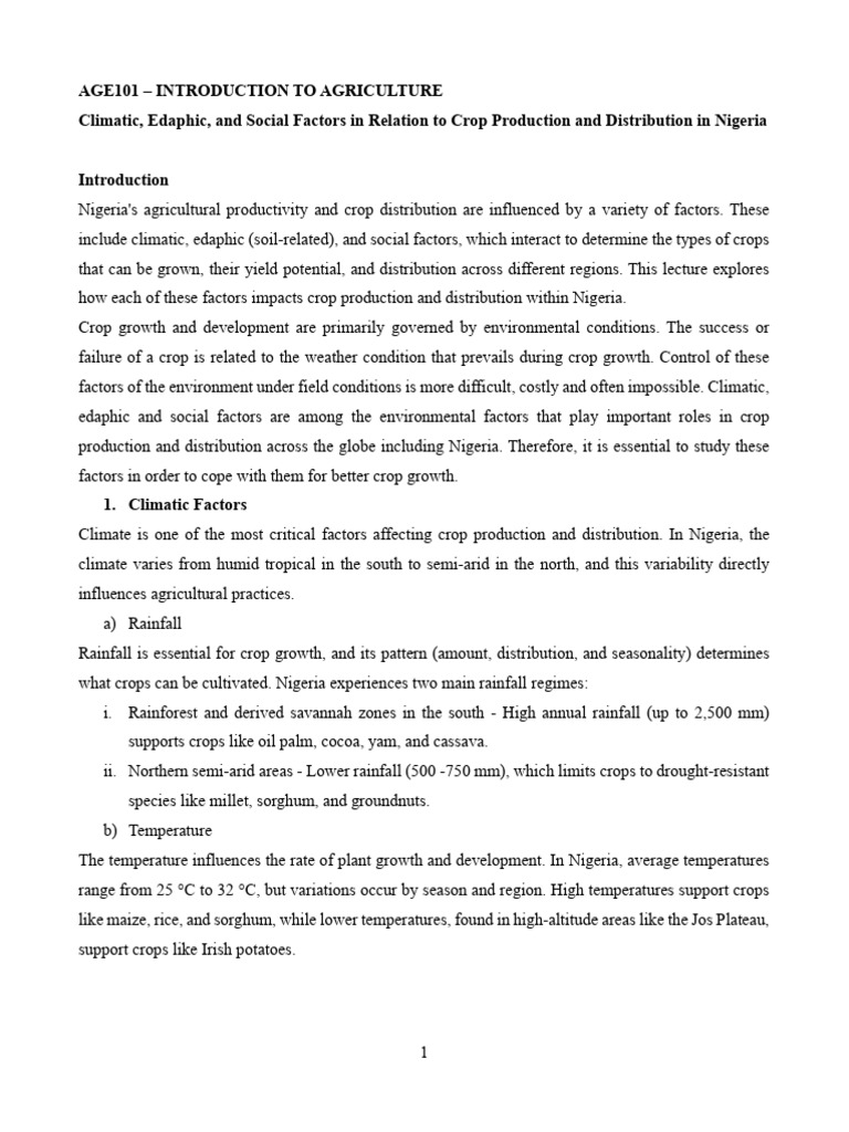 AGE101 - Climatic, Edaphic and Social Factors | PDF | Agriculture | Crops