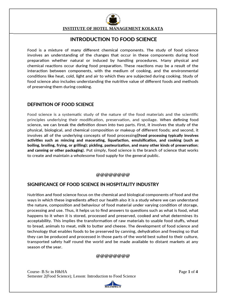 1050 Food Science Introduction | PDF | Food Science | Chemistry