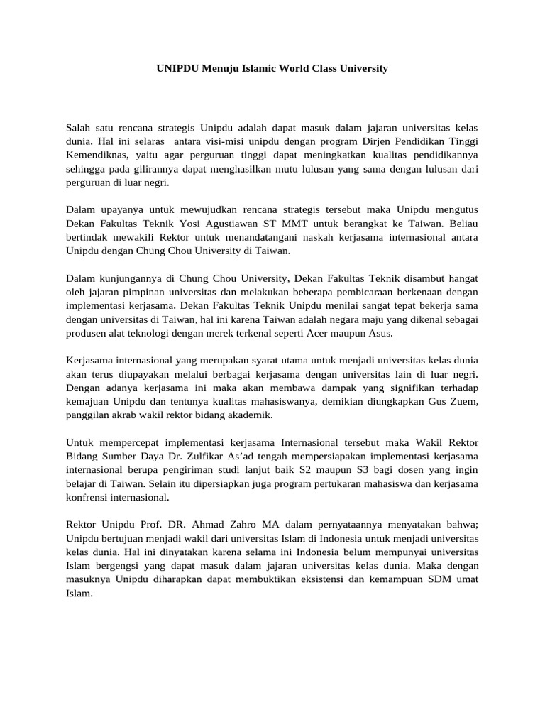 UNIPDU Menuju Islamic World Class University | PDF