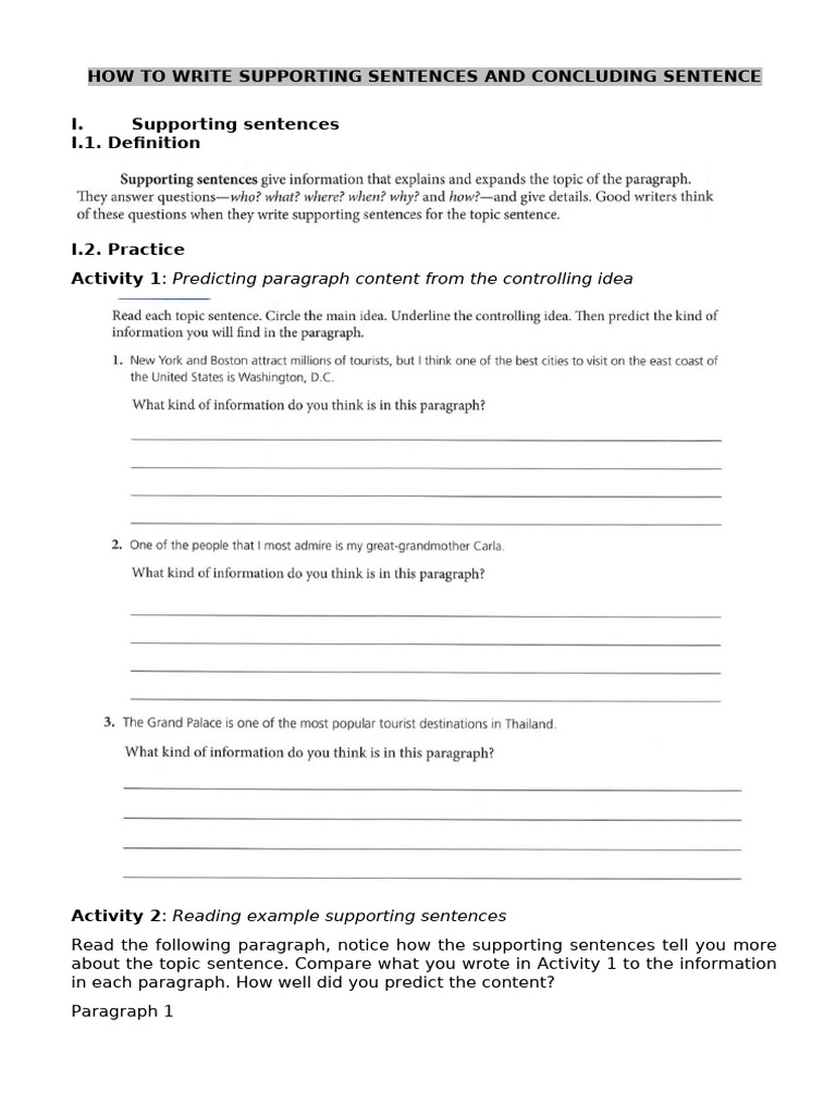 Writing Handout 5. Supporting and Concluding Sentences | PDF
