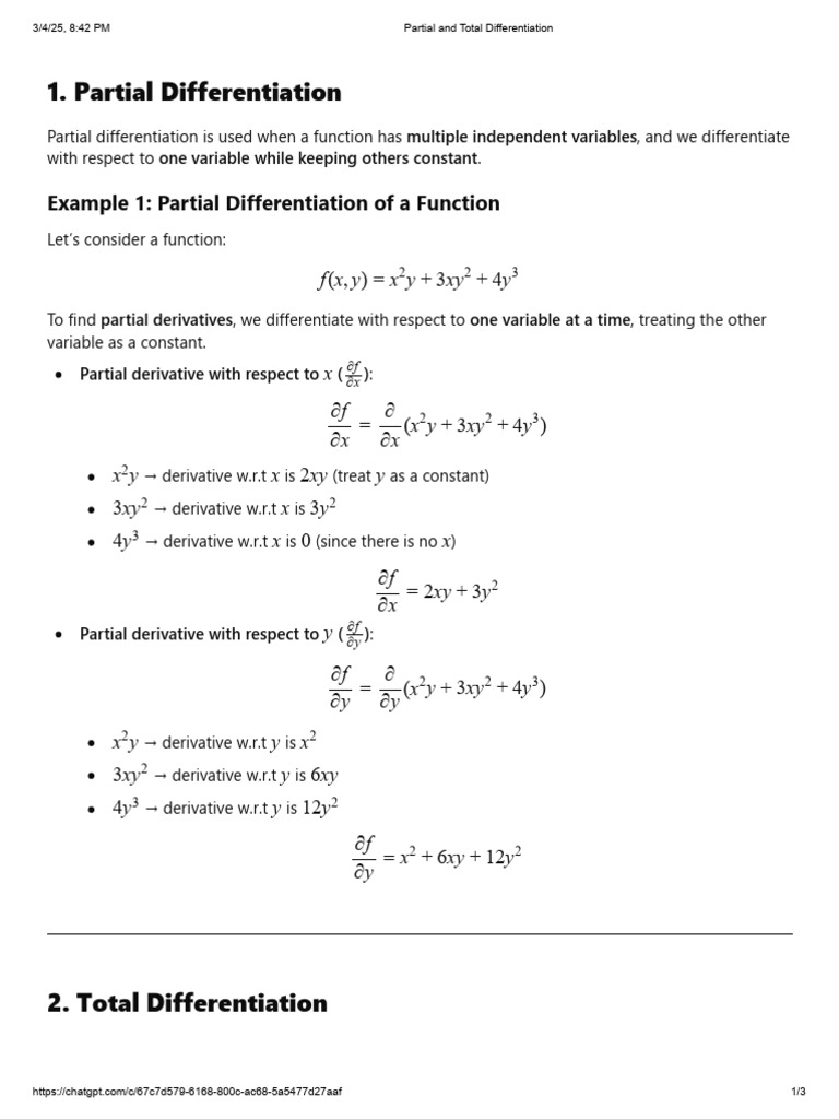 Partial and Total Differentiation | PDF | Derivative | Mathematical Objects