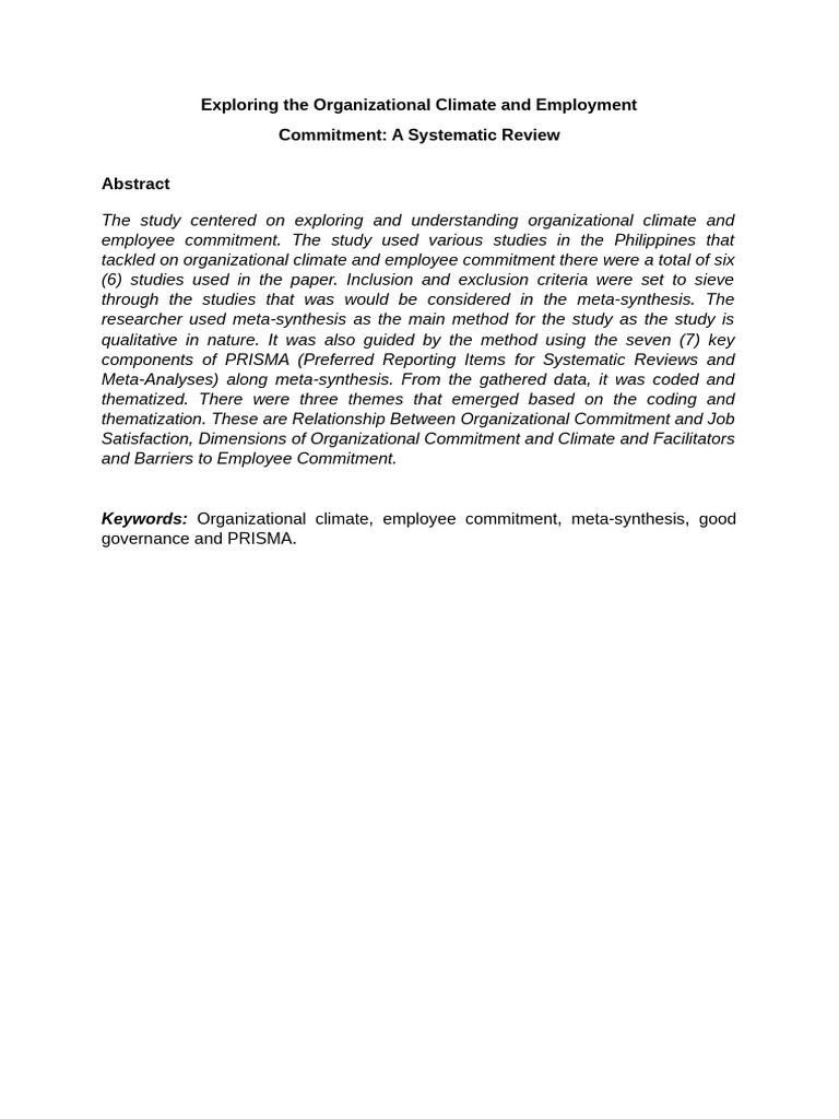 Organizational Climate and Employee Commitment | PDF | Job Satisfaction ...