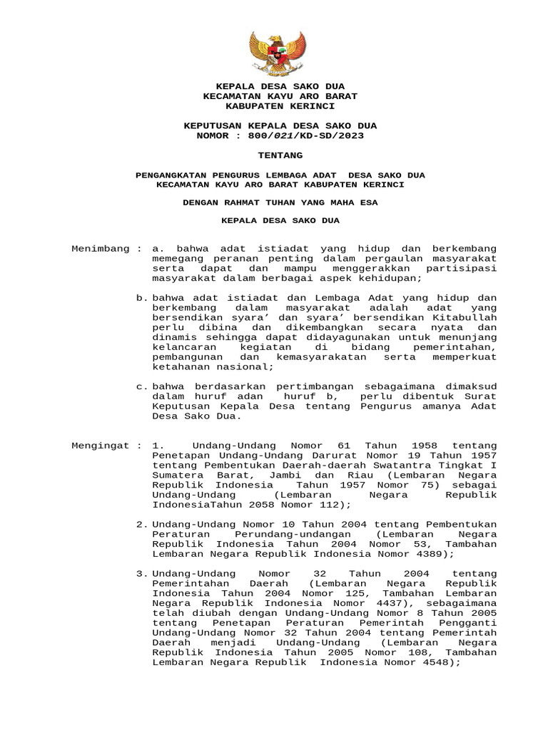 SK Lembaga Adat 2023 | PDF