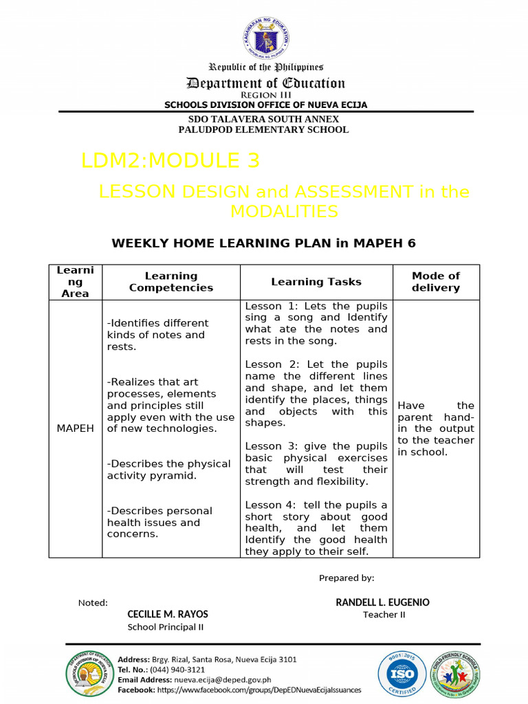weekly-home-learning-plan-RANDELL L. EUGENIO | PDF | Learning ...