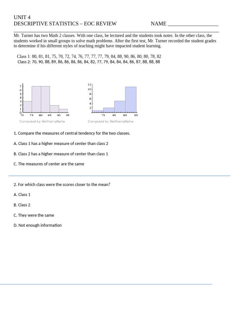 Unit 4 Eoc Review Assessment | PDF | Applied Mathematics | Statistical ...