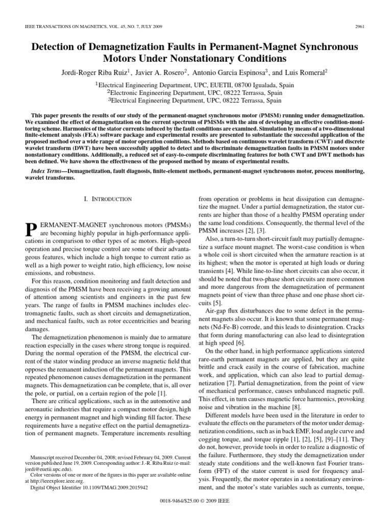 Detection Of Demagnetization Faults In Permanent Magnet Synchronous Motors Under Nonstationary