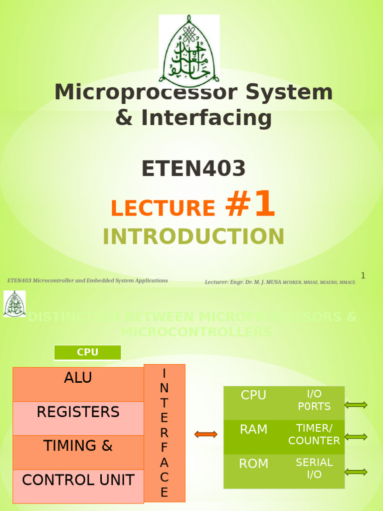 Lect 1 ETEN403 Microcontroller and Embedded System Applications | PDF | Embedded System ...