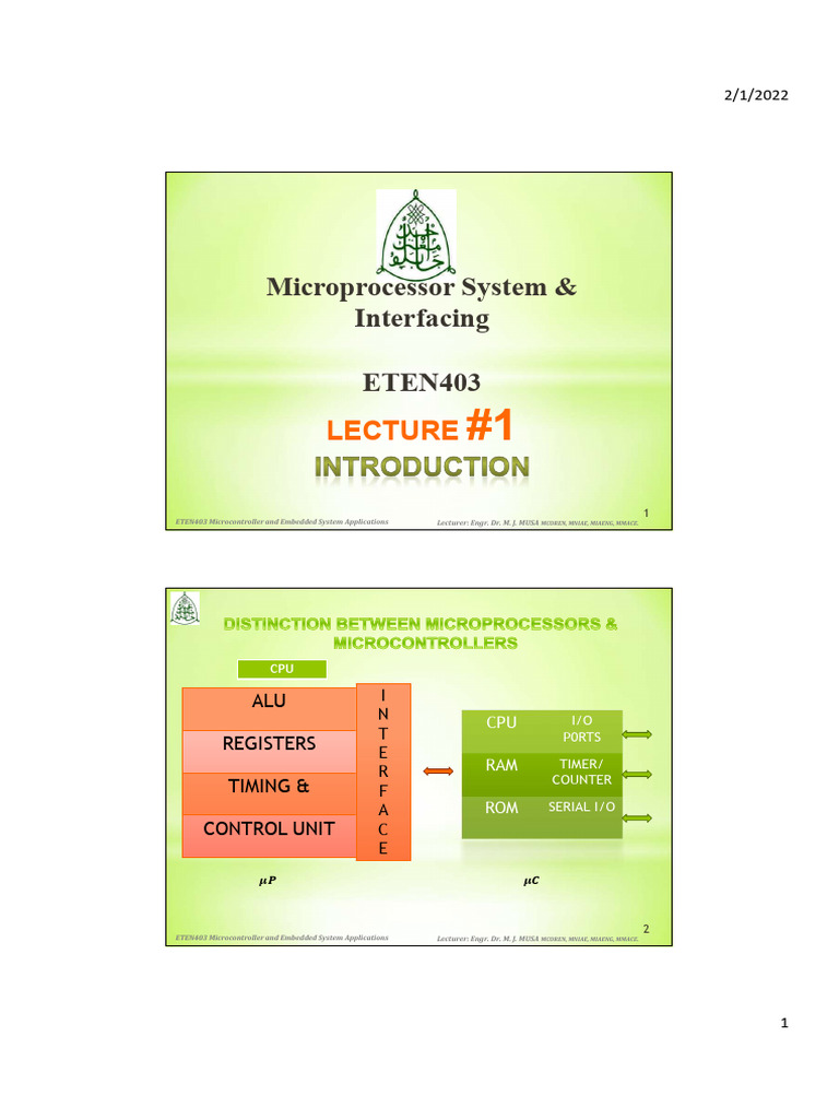 Lect 1 ETEN403 Microcontroller and Embedded System Applications-1 | PDF | Embedded System ...