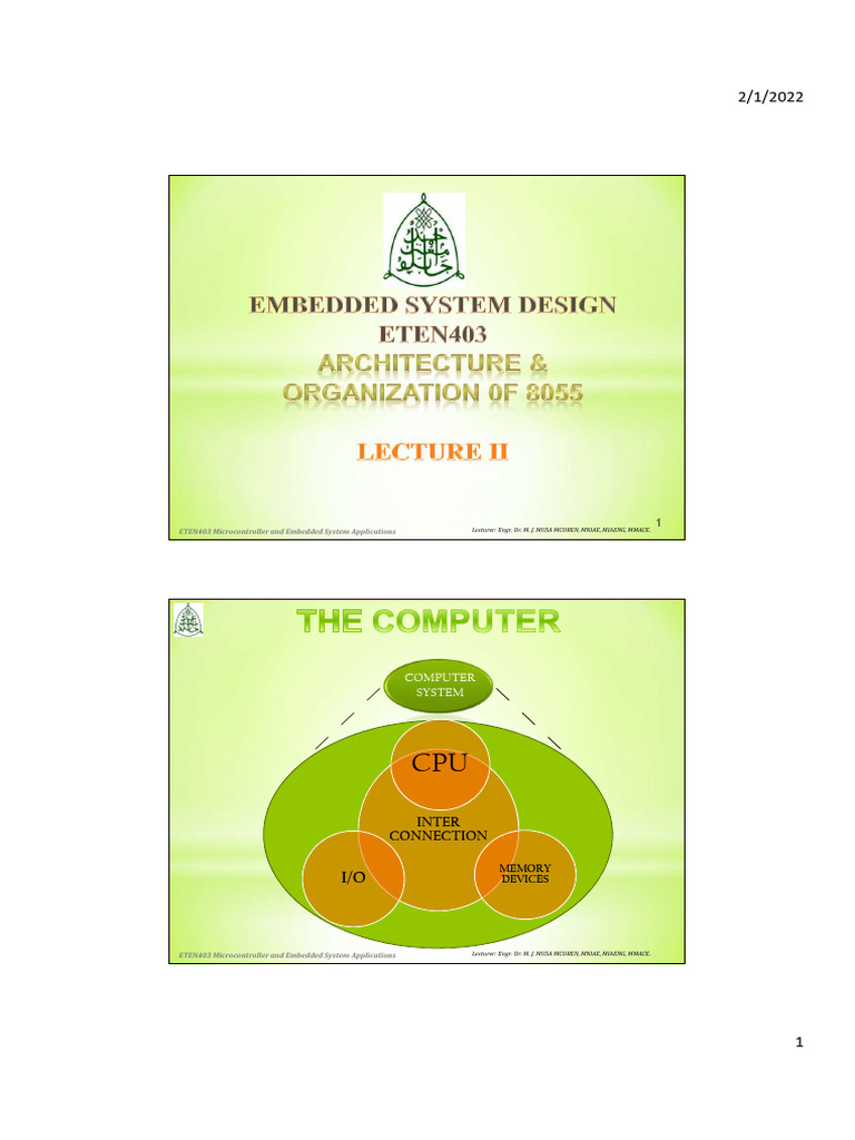 Lect 2 ETEN403 Microcontroller and Embedded System Applications | PDF | Central Processing Unit ...
