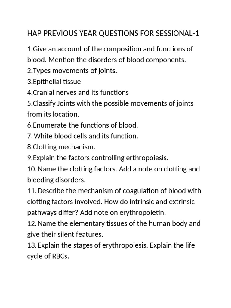 HAP Sessional-1 Questions Overview | PDF