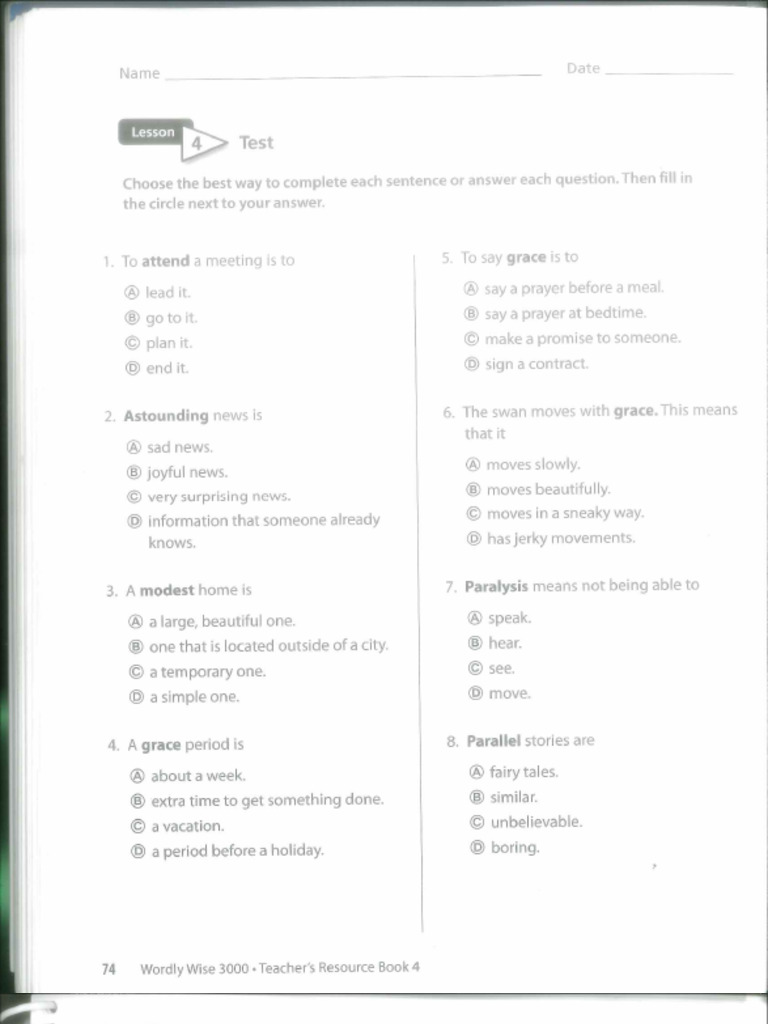 Wordly Wise 4 Test 4 | PDF