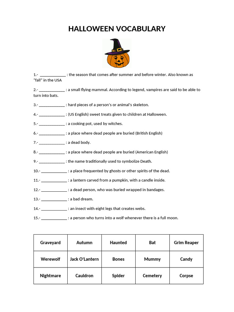 Halloween-Vocabulary 61890 | PDF | Halloween | Ghosts