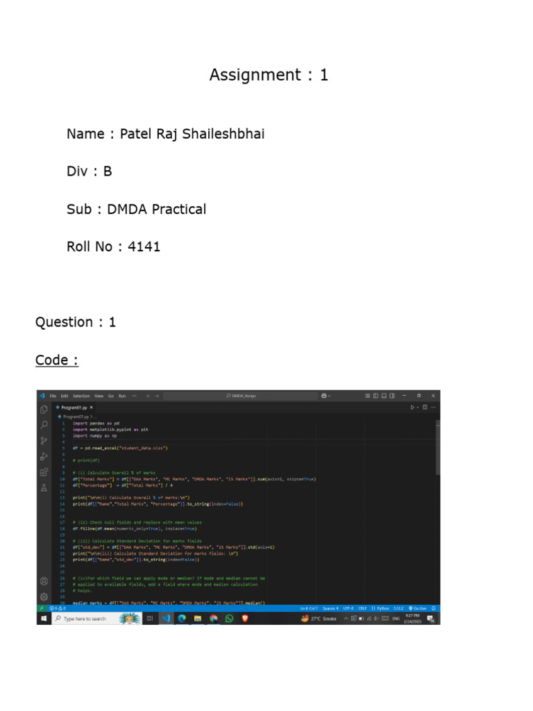 DMDA Practical Assignment Overview | PDF