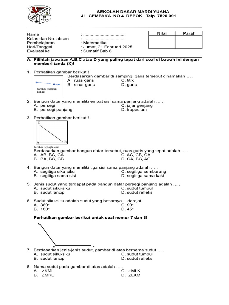 Sumatif MTK Bab 6 | PDF