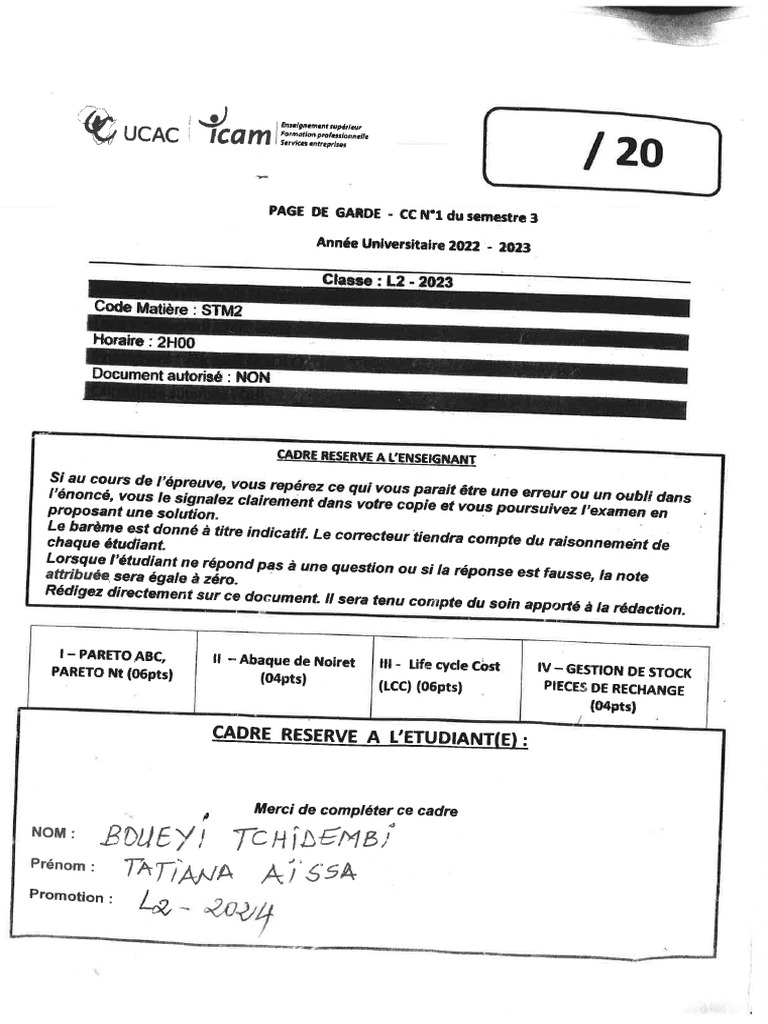 Corrigé CC - STM2 L2 - 2023 | PDF