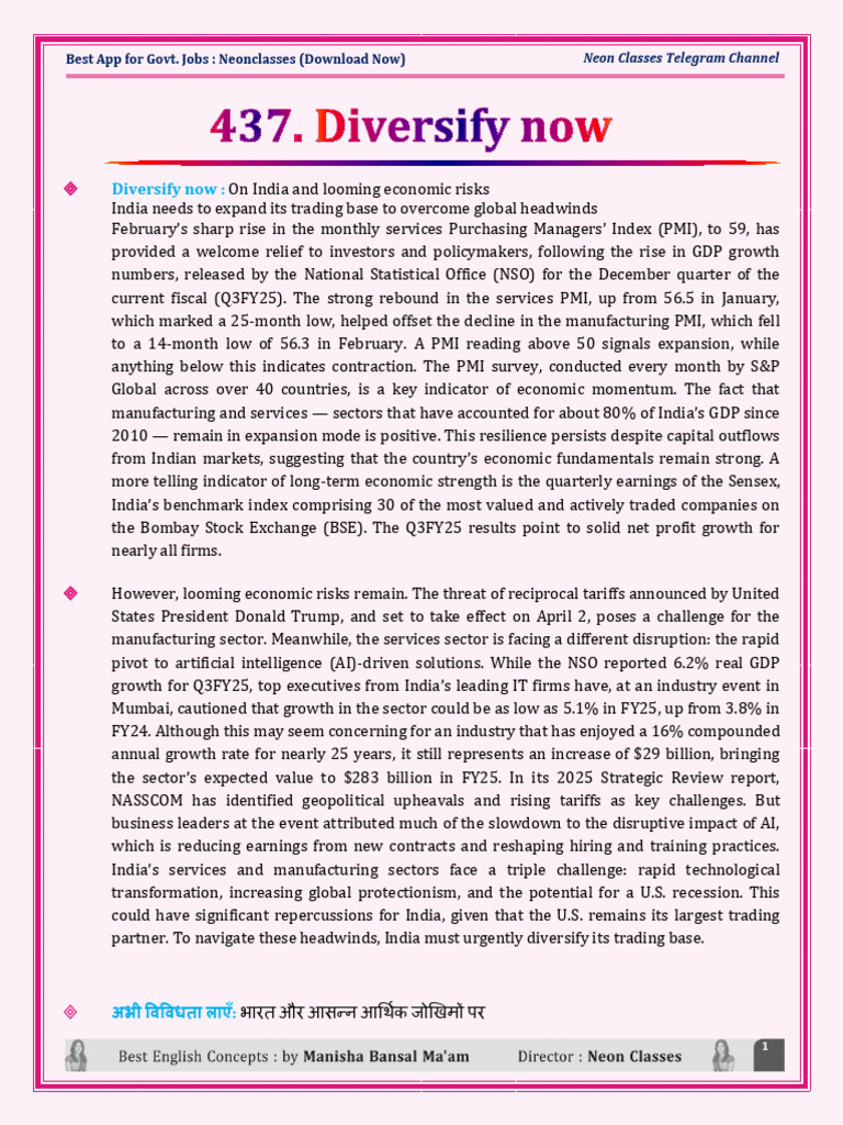 Diversify Now The Hindu Editorial | PDF | Recession | Verb