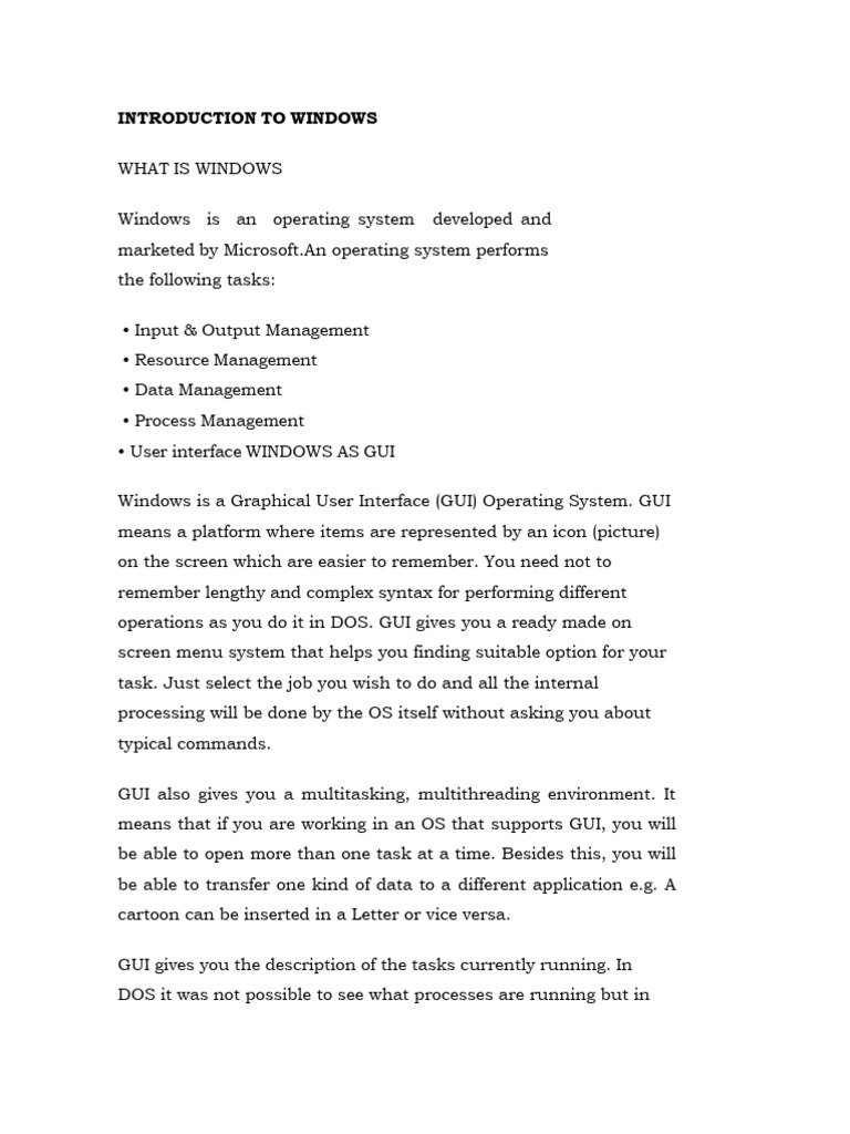 INTRODUCTION TO WINDOWS | PDF | Window (Computing) | Graphical User Interfaces