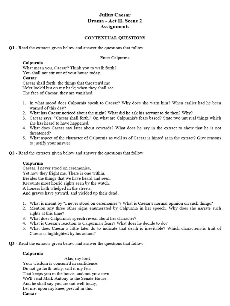 Assignments - Julius Caesar - Act - II - Scene - 02 | PDF | Julius Caesar