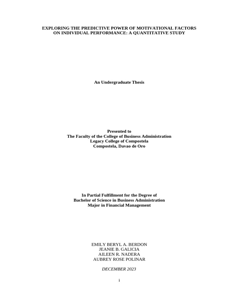 Quantitative Sample Thesis INTRODUCTORY PARTS | PDF | Motivation | Motivational