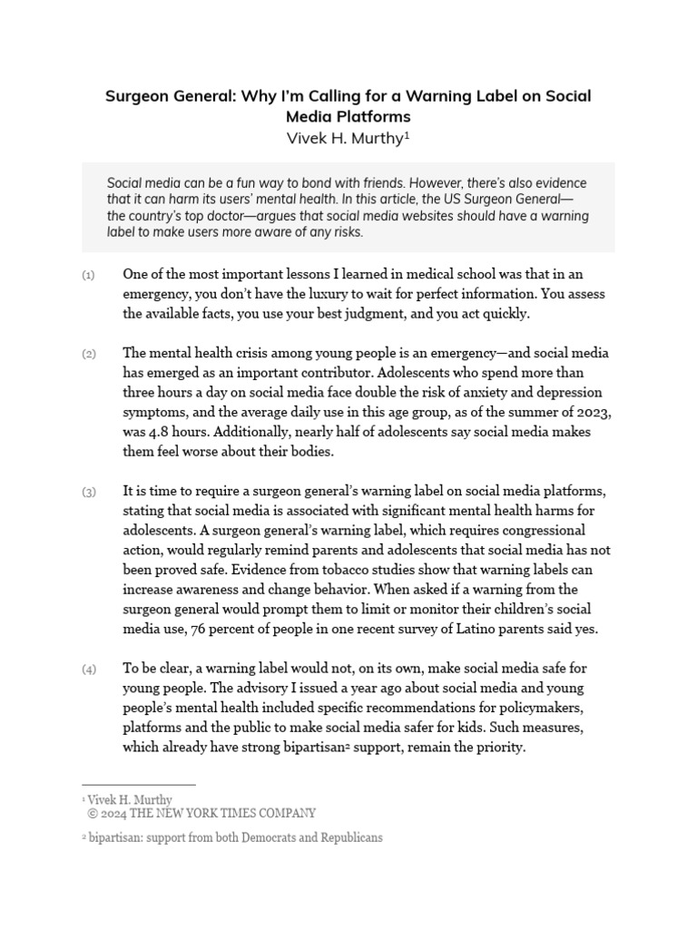 Warning Label for Social Media Risks | PDF | Adolescence | Social Media