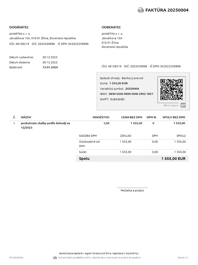 Faktura - 20250004 3 | PDF