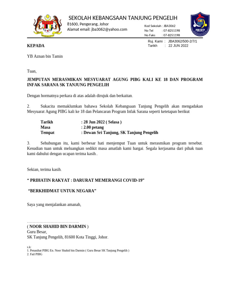 Surat Jemputan YB Ke PIBG | PDF