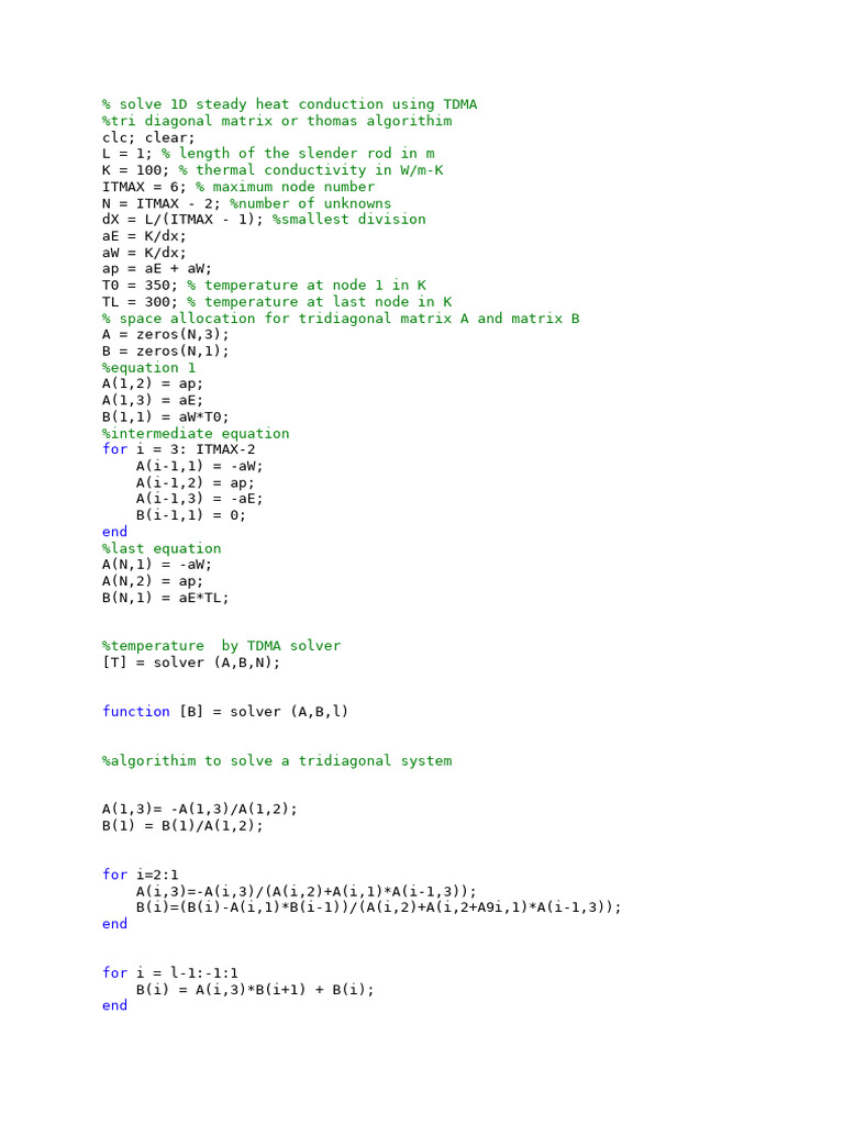 solve 1D steady heat conduction using TDMA | PDF