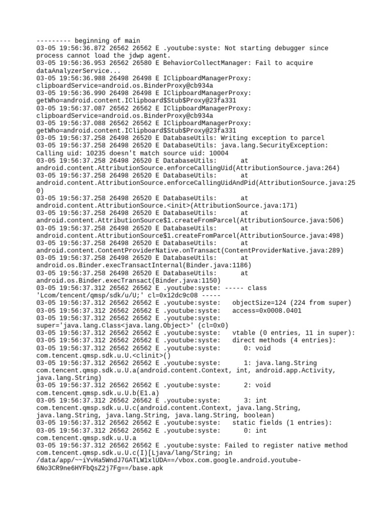 Vbox.com.Google.android.youtube Logcat | PDF | Java (Programming Language) | Software Development