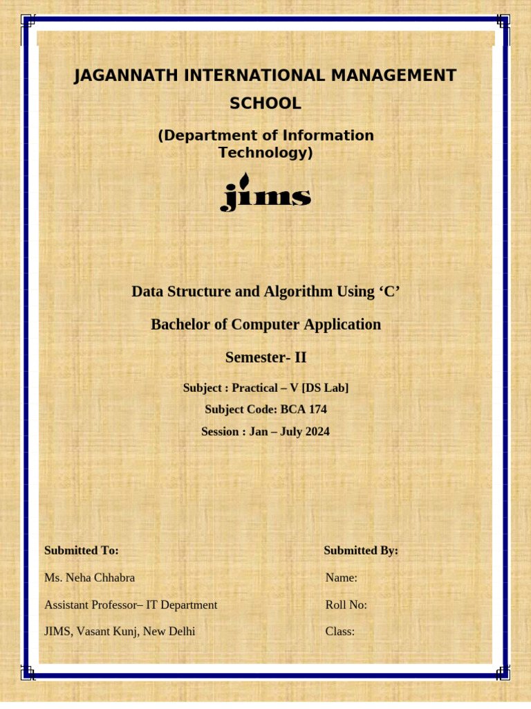 Data Structures Lab BCA 174 | PDF