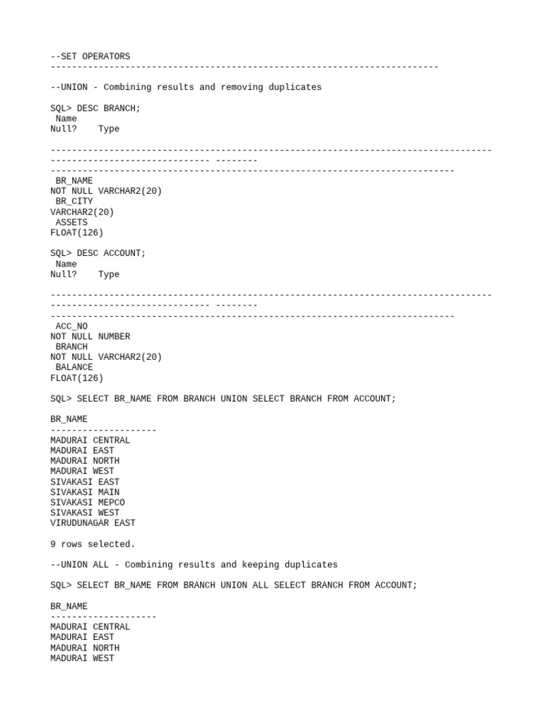 DQL Set Joins DEMO ORACLE19C 1738294655175 | PDF | Information ...