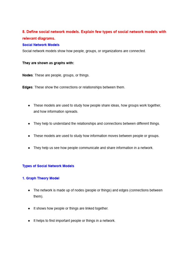 Types of Social Network Models Explained | PDF