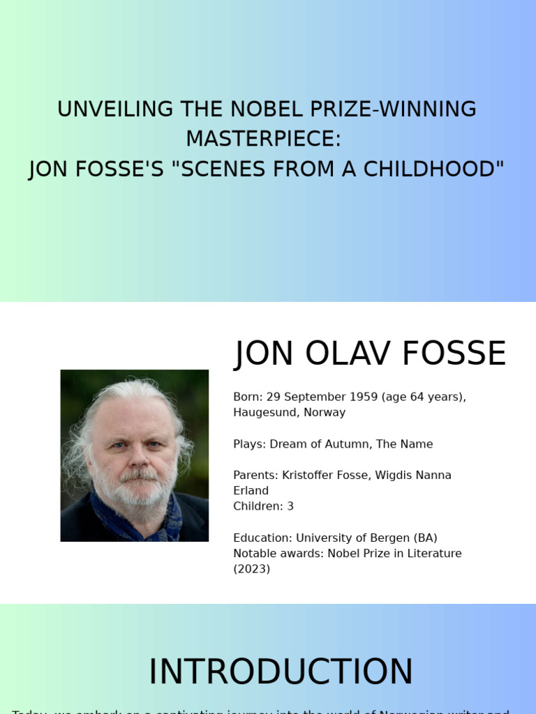 Unveiling The Nobel Prize-Winning Masterpiece Jon Fosse's Scenes From A ...