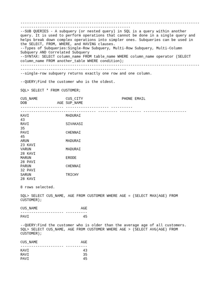 DQL Nested Queries DEMO ORACLE19C 1738295160029 | PDF | Databases ...