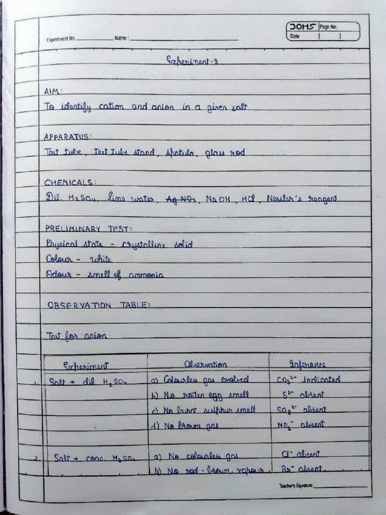 Experiment 3 - Salt Analysis | PDF | Chemical Compounds | Chemical ...