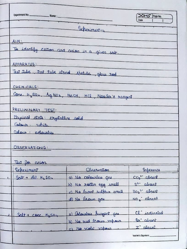 Experiment 4,5,6 - Salt Analysis | PDF